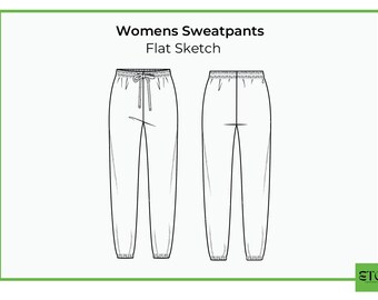 Sweatpants / Jogger Bundle Fashion Flat Sketch, Fashion Template ...