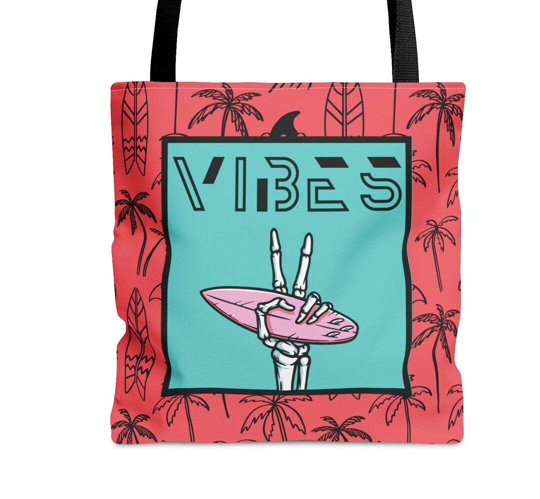Surfing Tote Bag Neon Surfer Vibes Bag With Skeleton Peace - Etsy