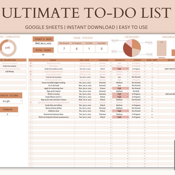 Excel Task Tracker With Subtasks Template - Etsy