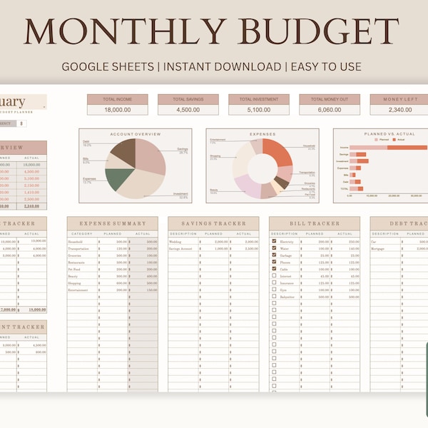 Monthly Budget Spreadsheet, Google Sheets Budget Template Planner ...
