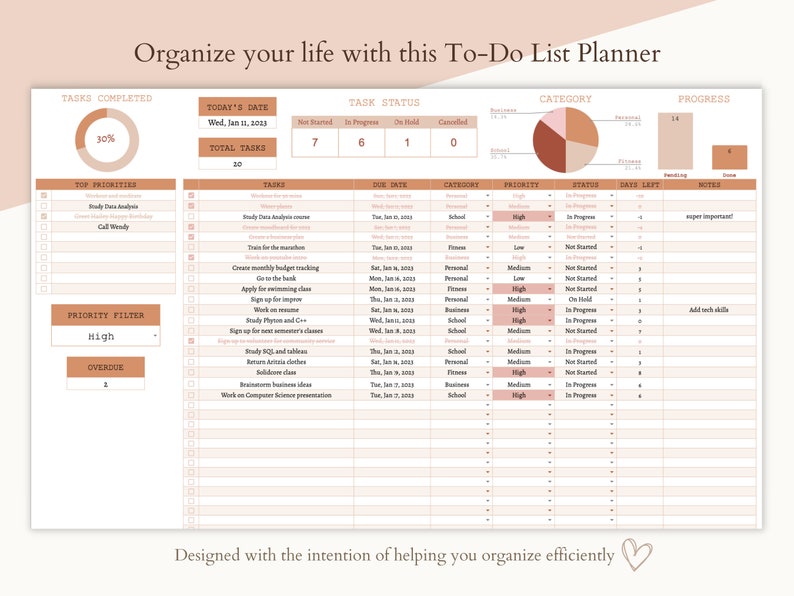 To Do List Planner, Google Sheet Template, Spreadsheet Planner, Digital ...