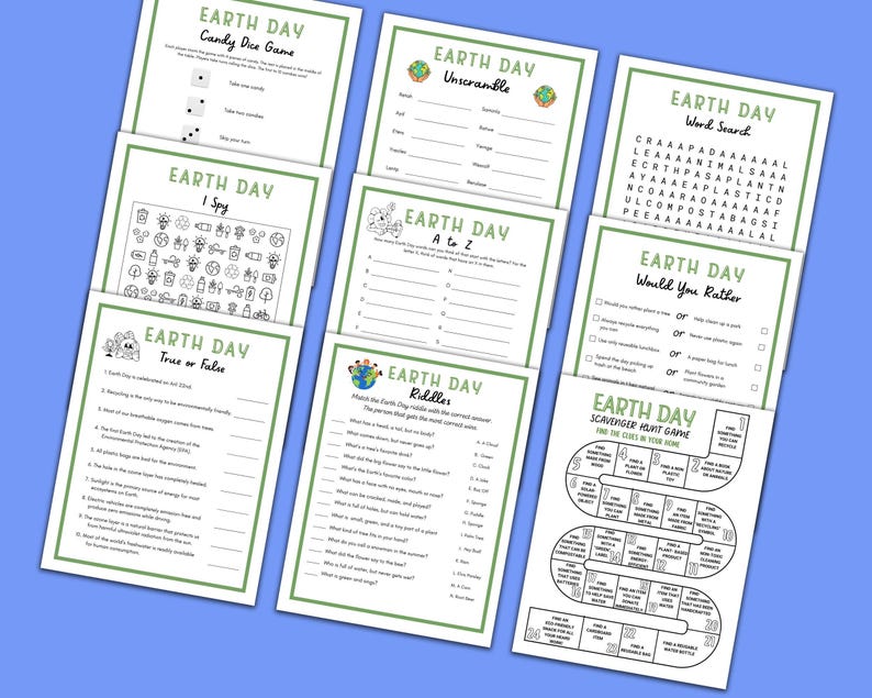 Earth Day Activity Game Sheets for Kids, Educational Earth Day ...