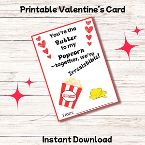 Printable Popcorn Valentines Day Kids Card, Popcorn Themed Gift Tag ...