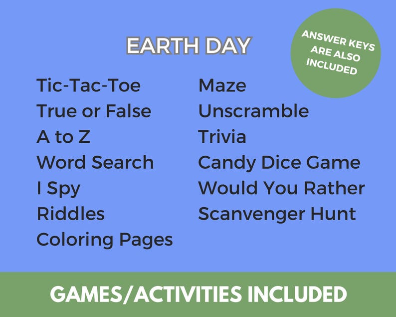 Earth Day Activity Game Sheets for Kids, Educational Earth Day ...
