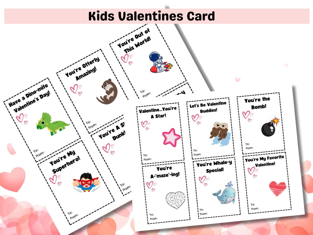 Printable Kids Valentines Card, Valentines Day Kids Card, School ...