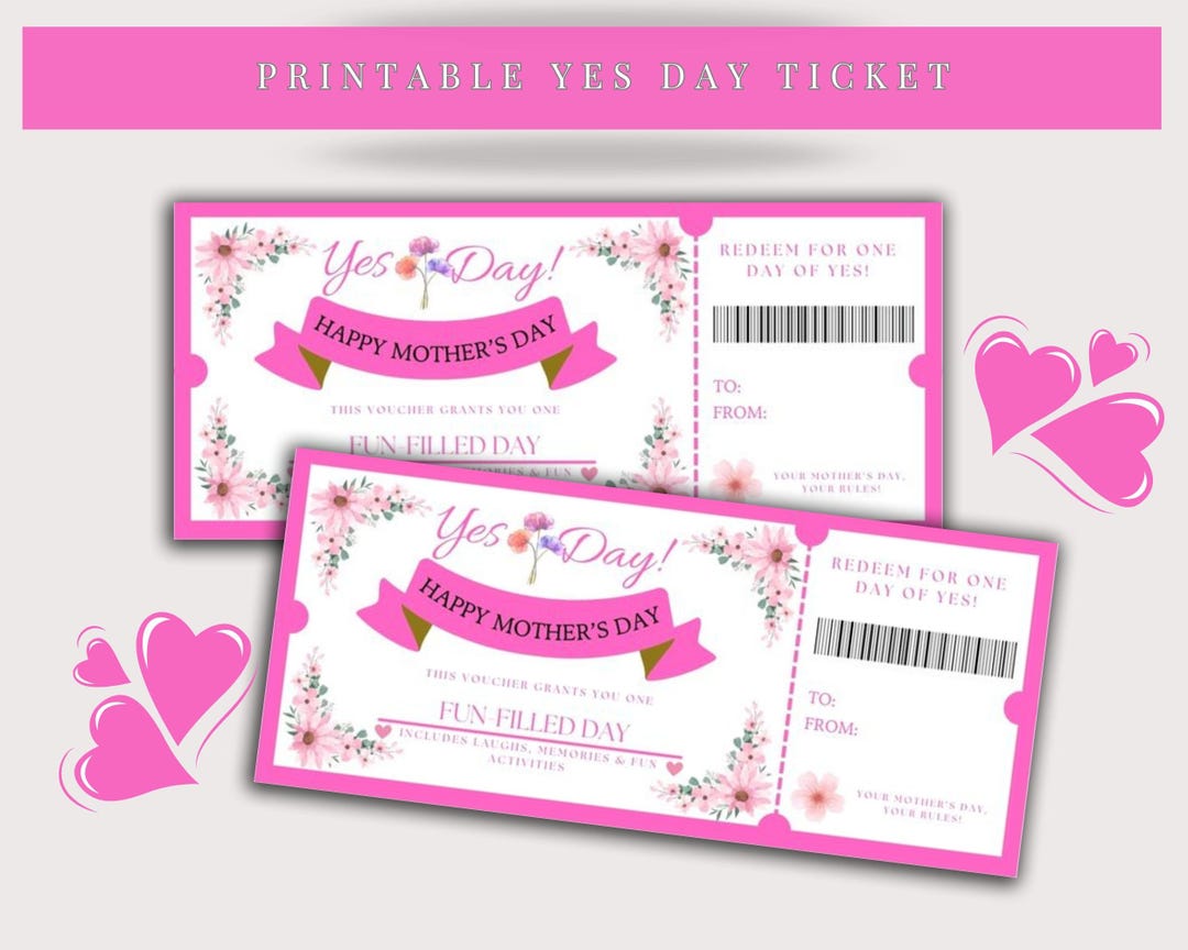 Mothers Day Yes Day Ticket Voucher, Yes Day Voucher, Yes Day Coupon ...
