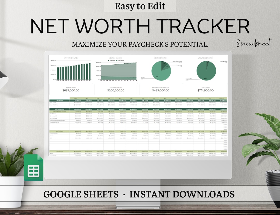 Net Worth Tracker Spreadsheet Template for Google Sheets - Etsy
