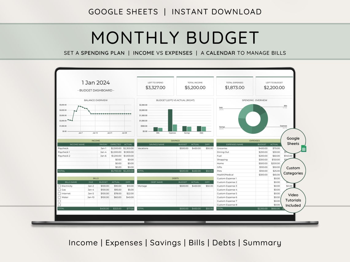 Monthly Budget Spreadsheet, Google Sheets Budget Template, Budget by ...