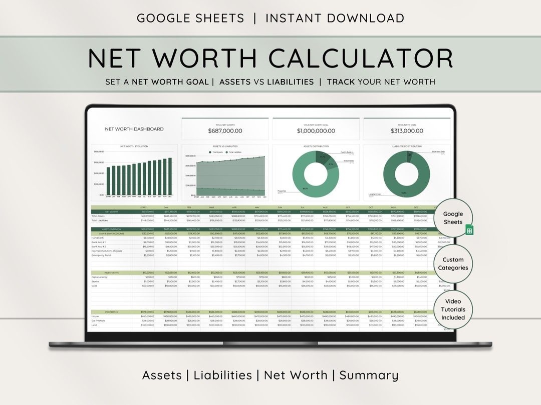 Net Worth Tracker Spreadsheet Template for Google Sheets, Net Worth ...