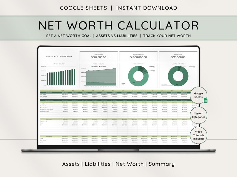 Net Worth Tracker Spreadsheet Template for Google Sheets, Net Worth ...