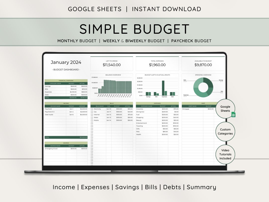Simple Monthly Budget, Google Sheets Budget Template, Paycheck Budget ...