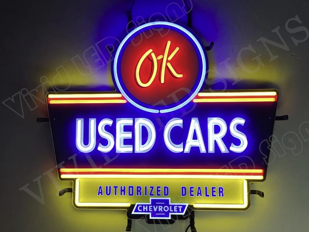 OK Used Cars Neon Sign 24x20, Vintage Car Dealer Decor, Garage Wall Art ...