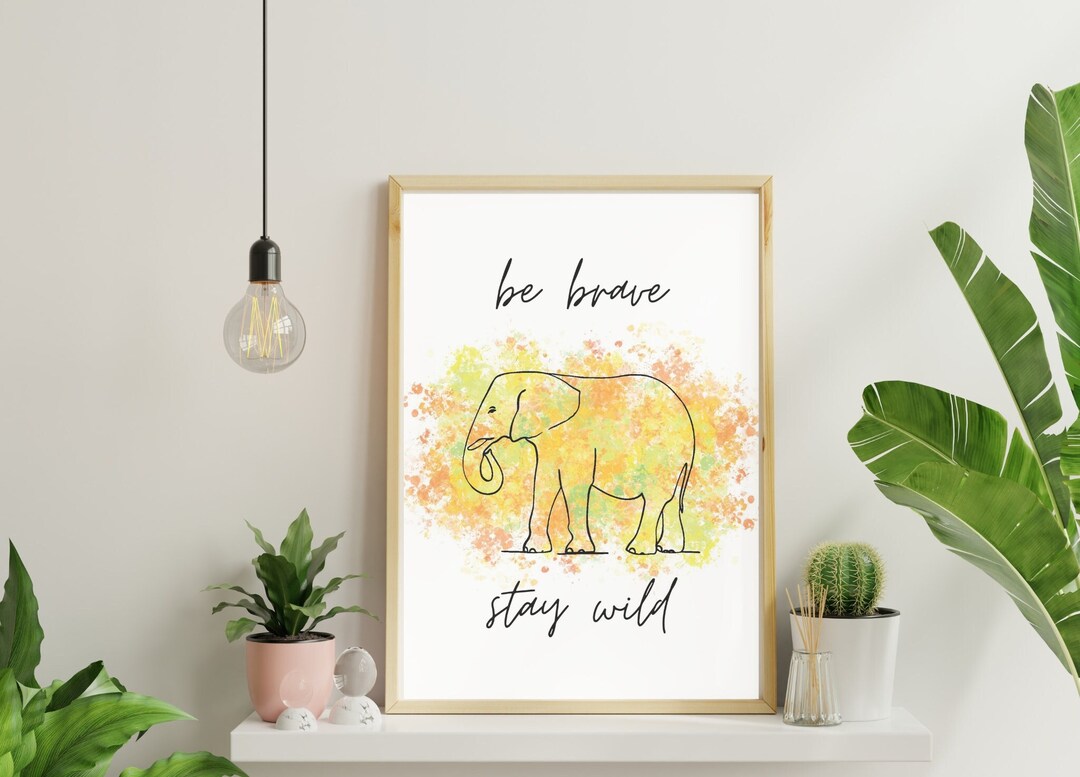 Yellow Watercolor Large Elephant Print, Safari Nursery Decor Digital ...