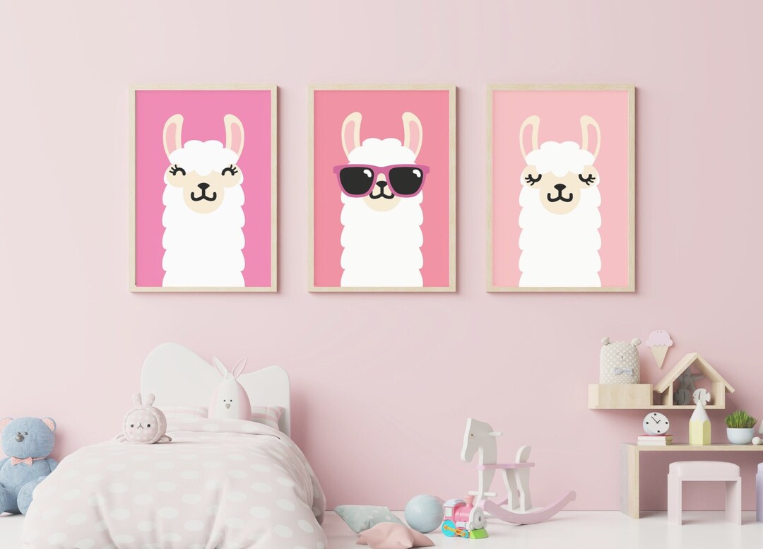 Wall Art Llama Kid Room Decor Pastel Pink Gift Tween Teen Birthday Gift ...
