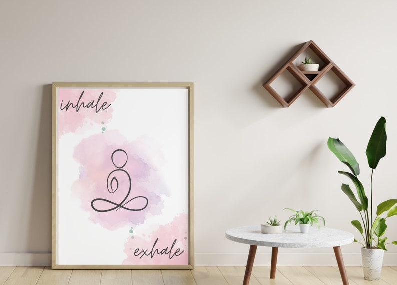 Namaste Zen Inhale Exhale Wall Line Art Print, Pastel Yoga Inspired ...