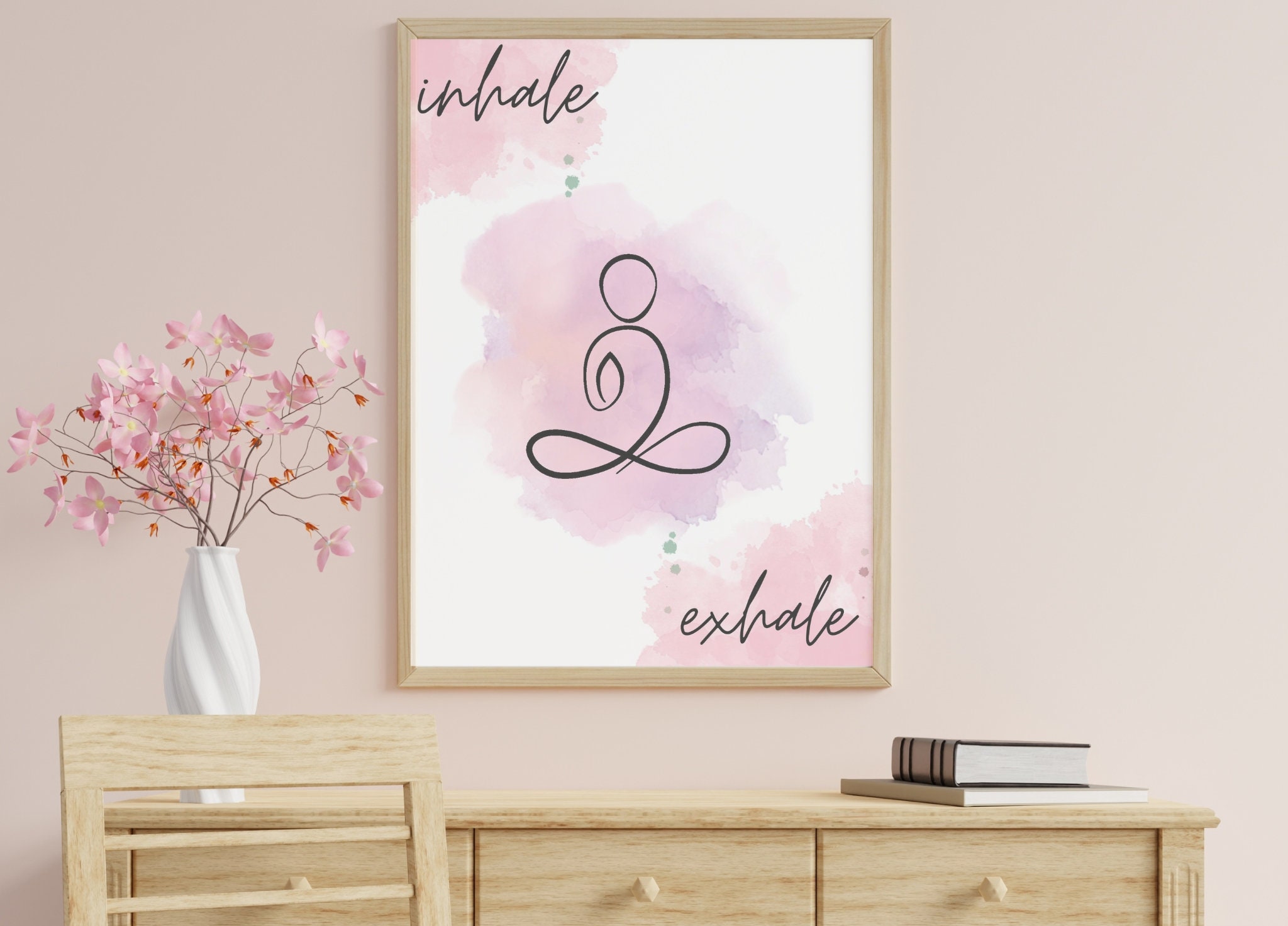 Namaste Zen Inhale Exhale Wall Line Art Print, Pastel Yoga Inspired ...