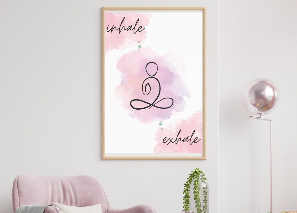 Namaste Zen Inhale Exhale Wall Line Art Print, Pastel Yoga Inspired ...