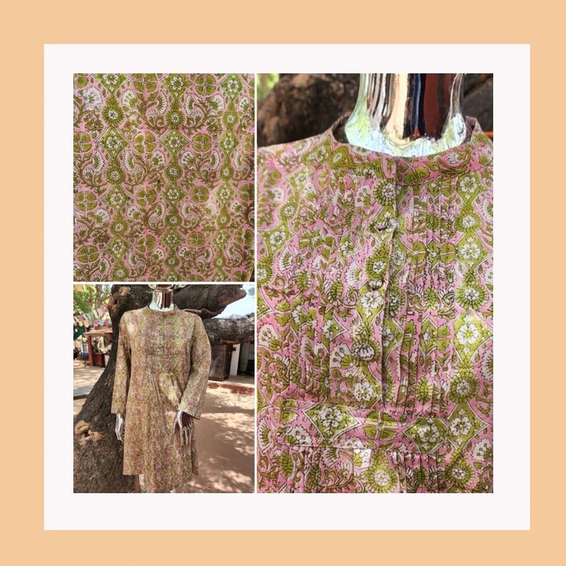 Sheila Dress - Pink/green Blockprint - Etsy