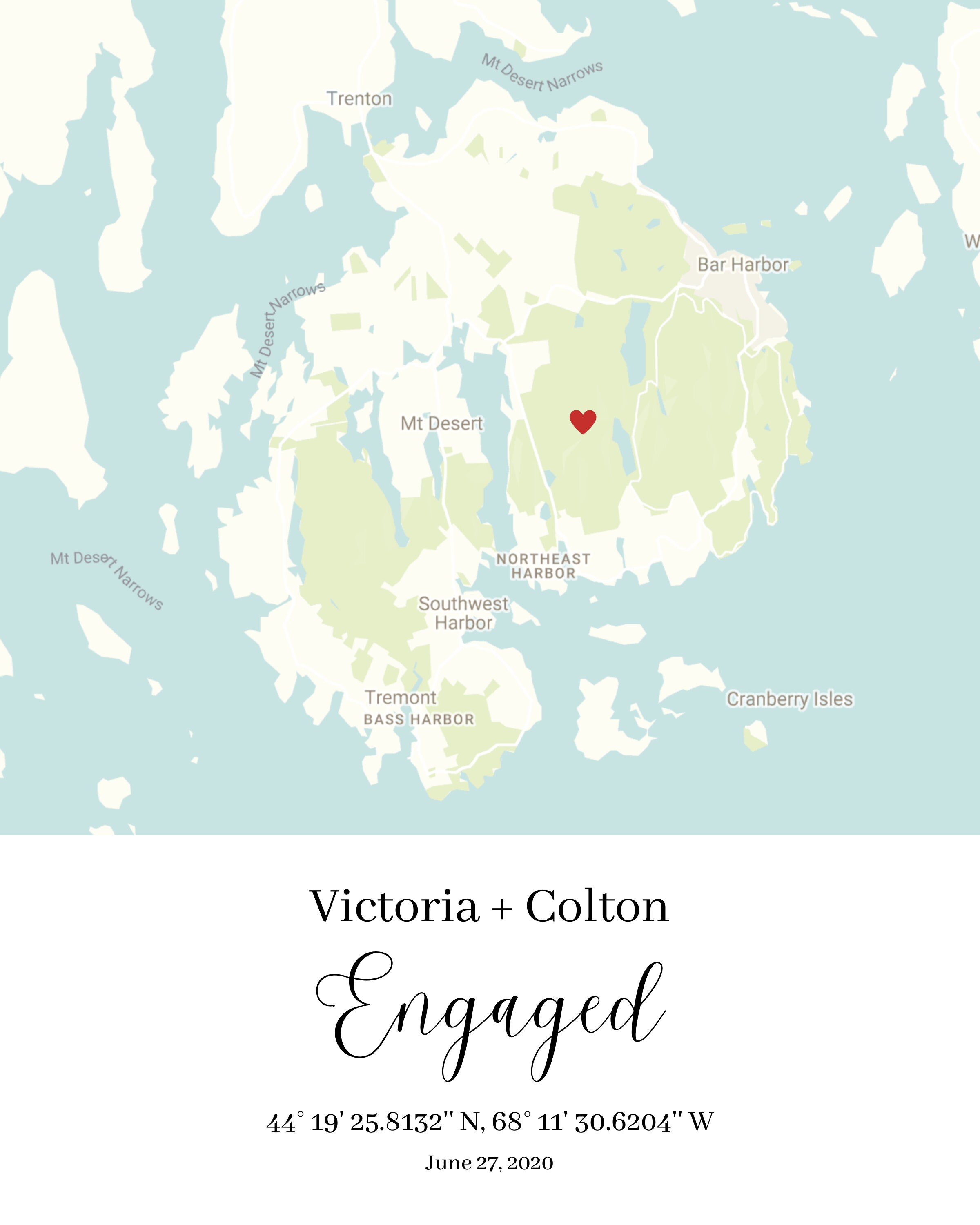 Engagement Map Print Engagement Map Gift Engagement Gifts for Couple ...