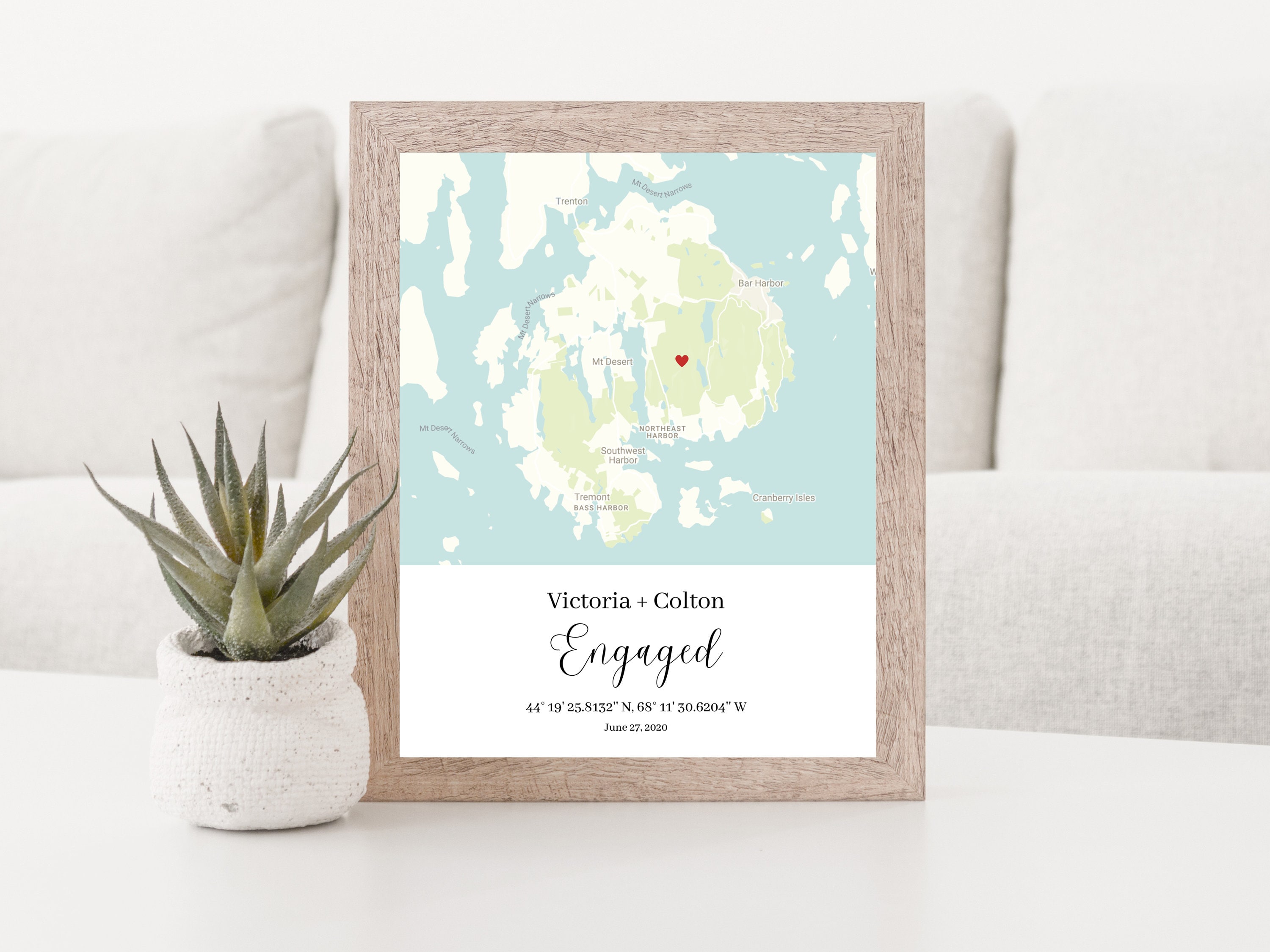 Engagement Map Print Engagement Map Gift Engagement Gifts for Couple ...