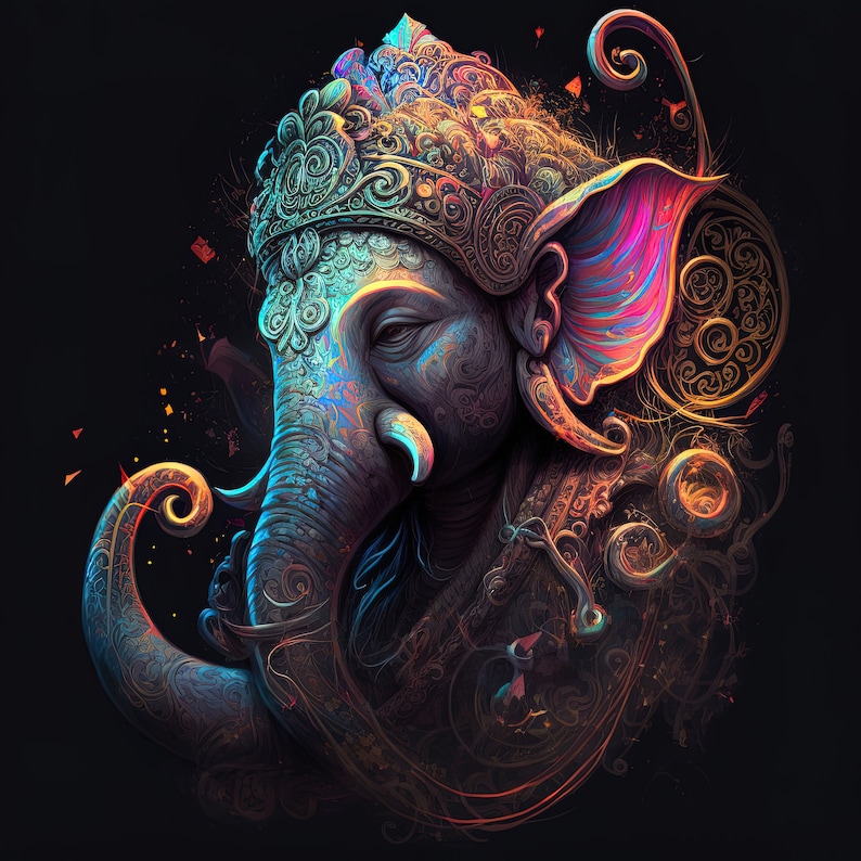 Ganesha Digital Colorful Vintage Wallpaper Original Art Ganesha Illustration Painting Ganesha ...
