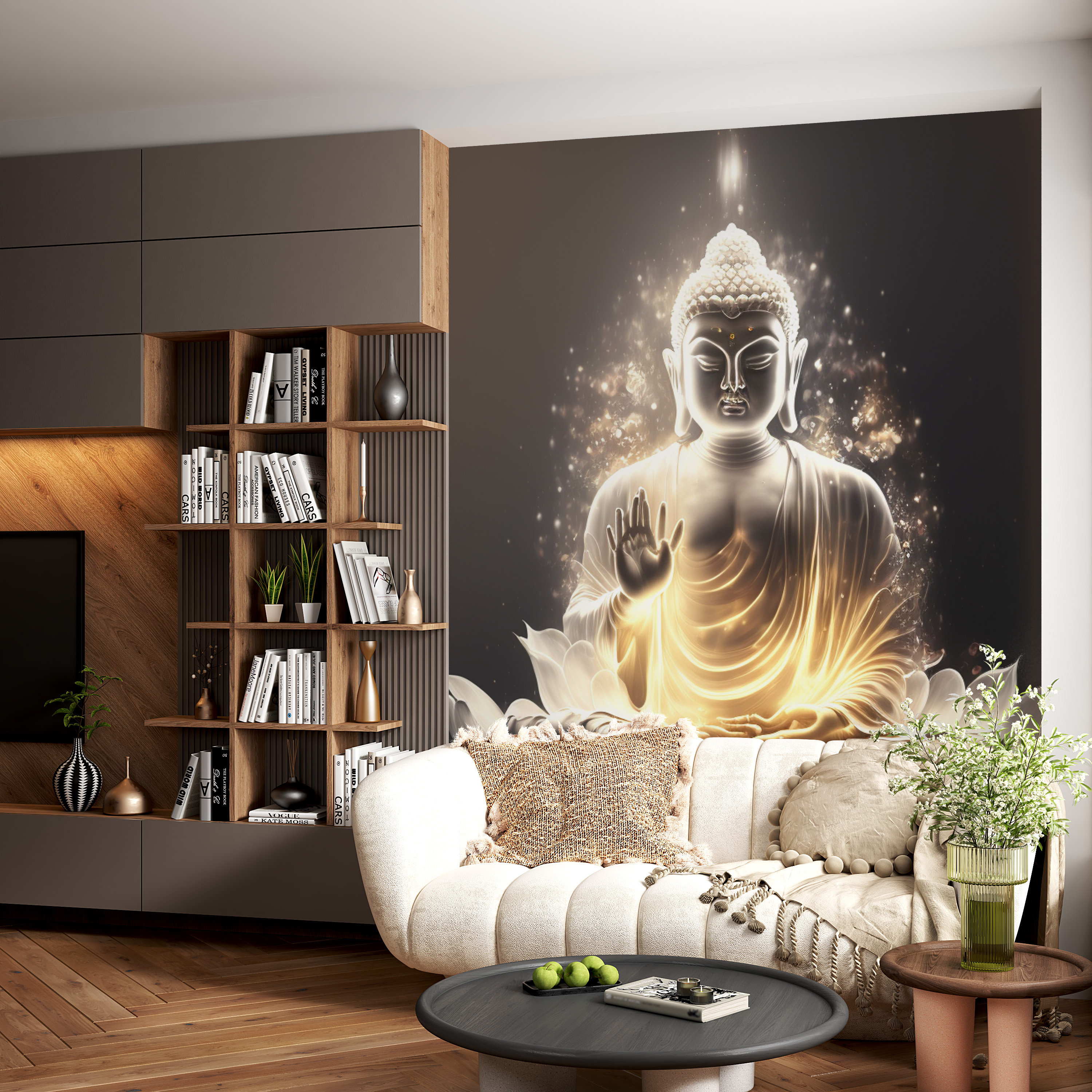 White Buddha Wall Mural for Living Room Buddha Wallpaper - Etsy