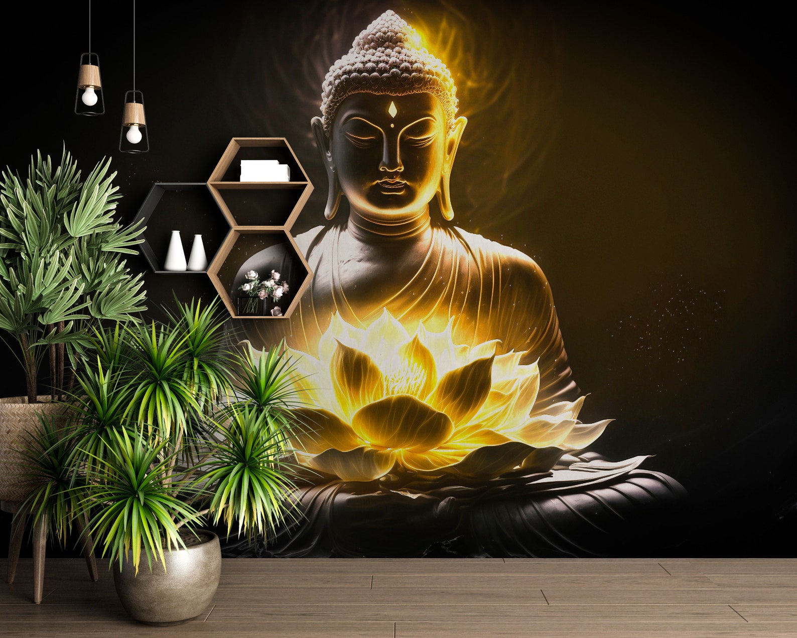 Buddha Wall Mural for Living Room, Buddha Wallpaper, Flower Yoga Spa ...