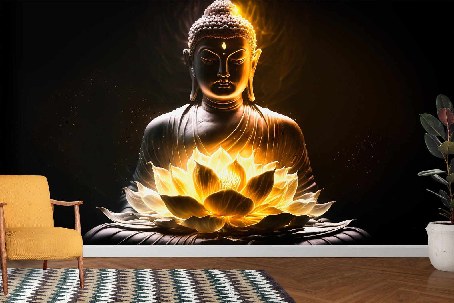 Buddha Wall Mural for Living Room, Buddha Wallpaper, Flower Yoga Spa ...