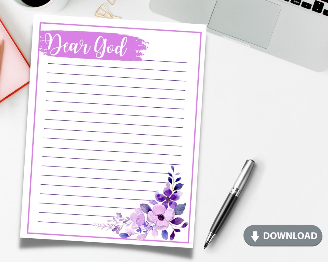 Dear God Journal Paper PURPLE DESIGN Floral PDF Printable Instant Download Religious Faith ...
