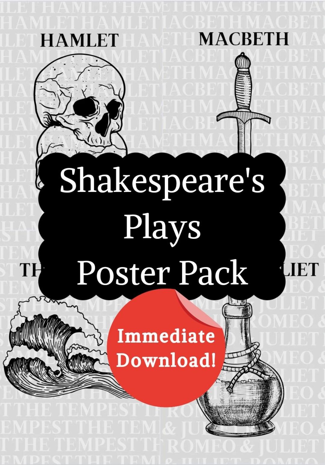 Shakespeare Play 4 Pack of Posters Decor and Education Poster (PACK ONE ...
