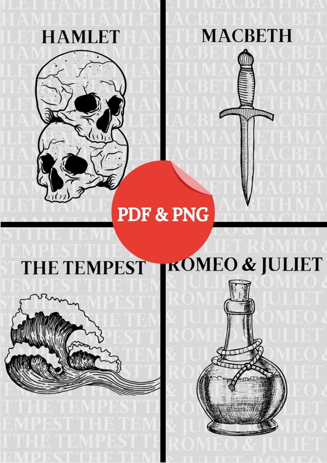 Shakespeare Play 4 Pack of Posters Decor and Education Poster (PACK ONE ...