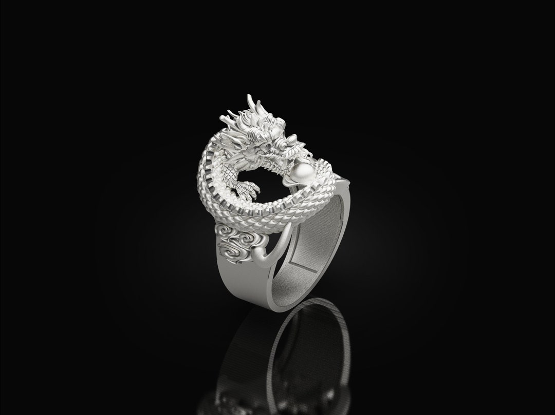 Silver Chinese Dragon Ring Mens Dragon Ring Men Signet Ring Dragon Head ...