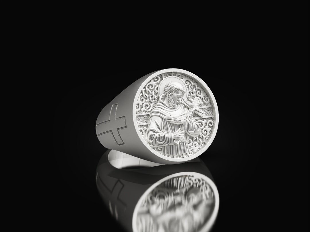 Saint Francis of Assisi Ring, Sterling Silver Pinky Signet Men's Ring ...
