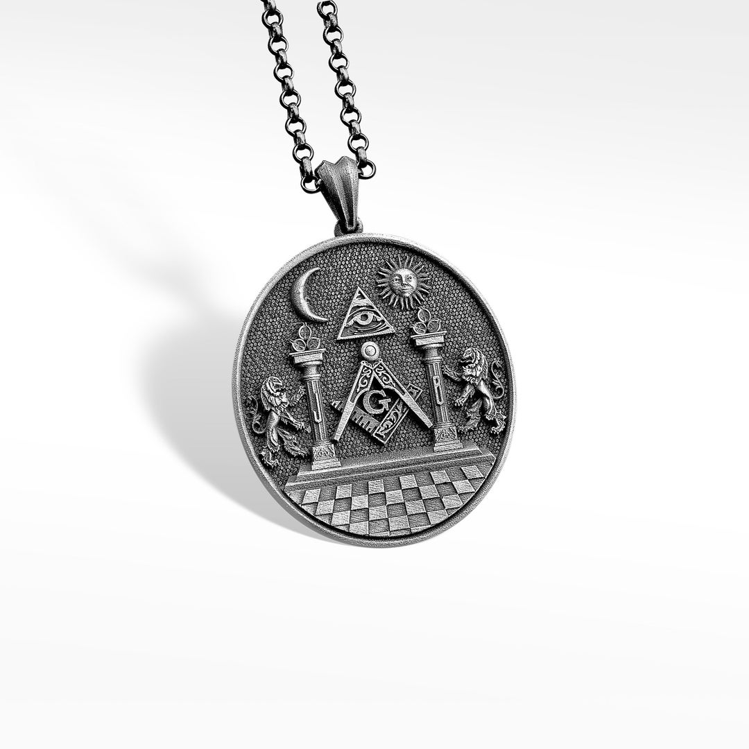 Mason Pendant Silver Masonic Symbol Necklace for Man Silver Freemasonry ...