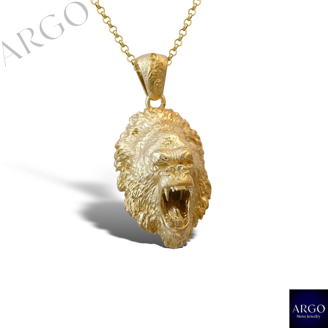 14k Gold Gorilla Necklace for Men Solid Gorilla Pendant 14k Ape Charm ...