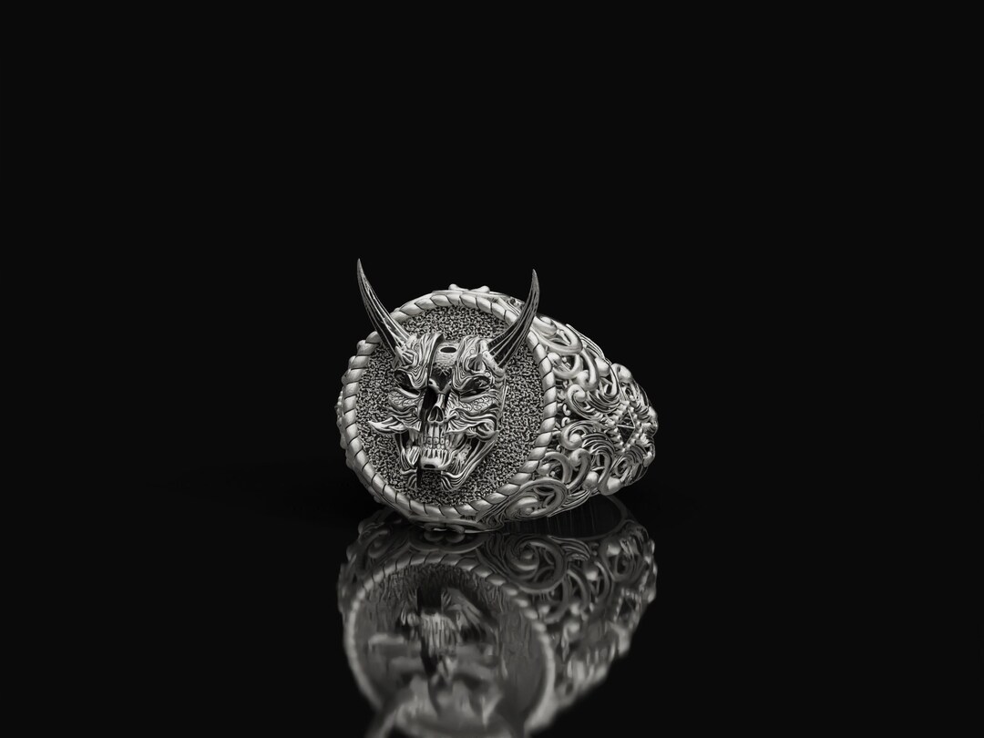 Silver Samurai Mask Ring Oni Mask Ghost Ring Mens Oni Mask - Etsy