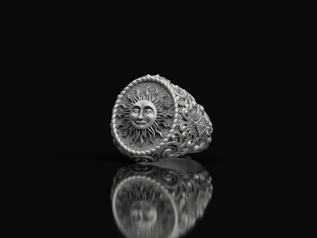 Mens Sun Ring, Silver Sun Rings for Man, 925k Sterling Sun Signet Ring ...