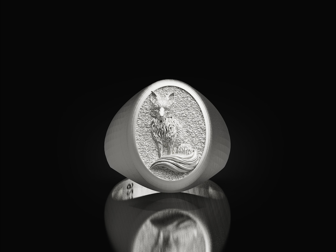 Silver Fox Ring,mens Animal Fox Signet Ring, Mens Silver Fox Head Ring ...