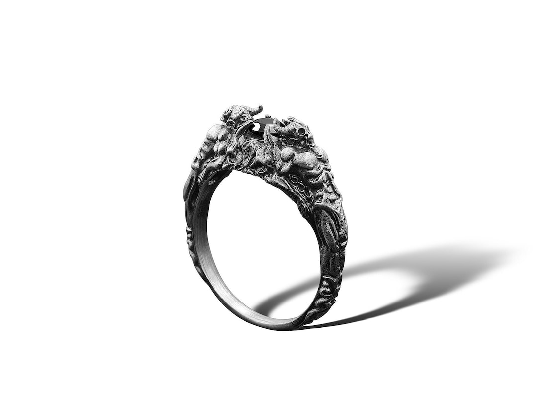 Satanic Wedding Band Mens Devil Ring Demon Head Ring Silver Lucifer ...