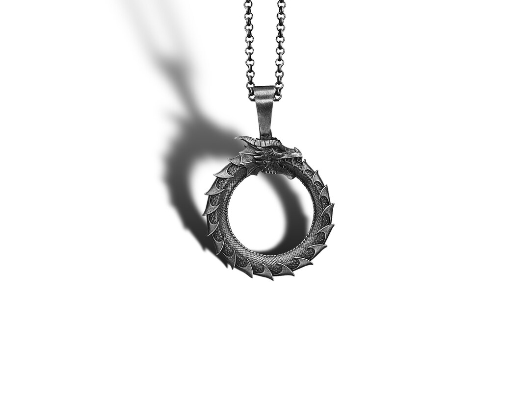 Silver Ouroboros Pendant for Mens Dragon Necklace Silver Ouroboros ...
