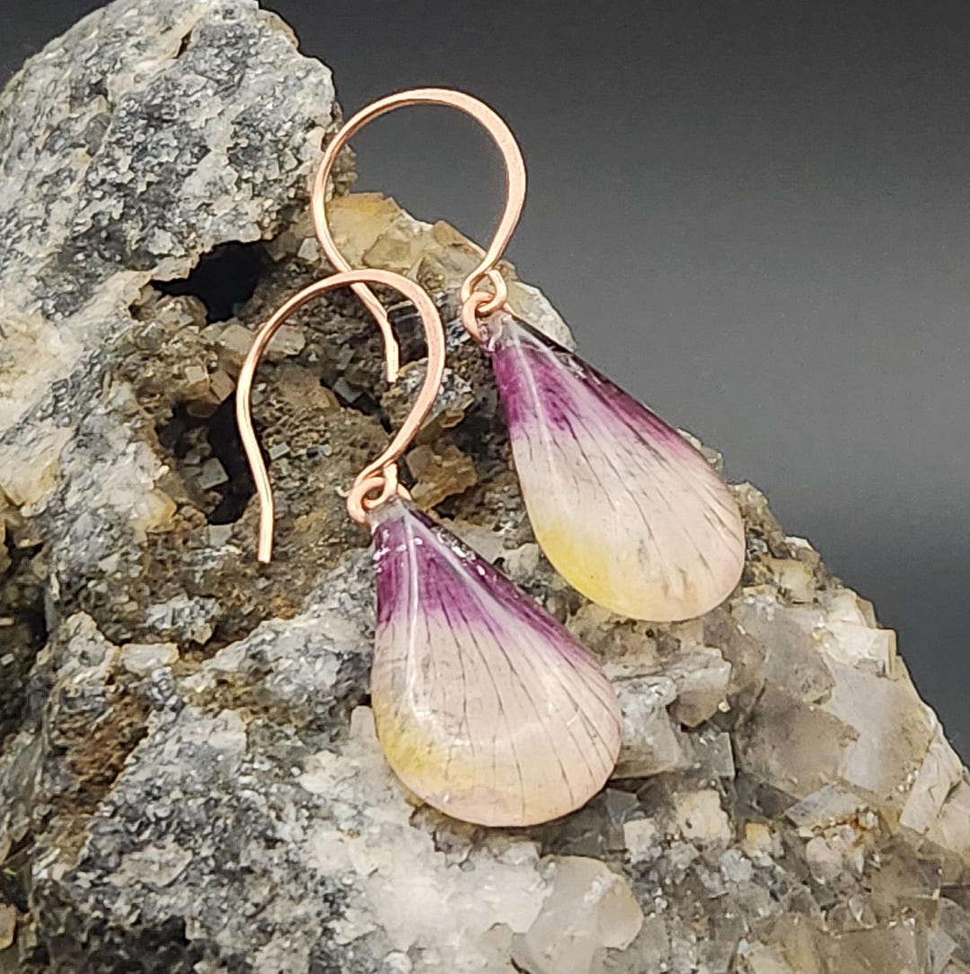 Real Hibiscus Flower Earrings: Copper Teardrop Resin Jewelry - Etsy