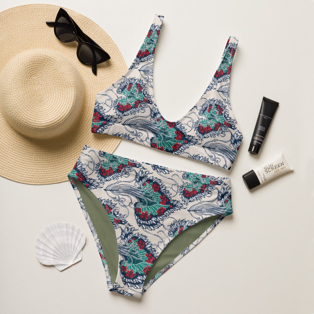 Botanical High-waisted Bikini: Mid-century Modern Swimsuit - Etsy