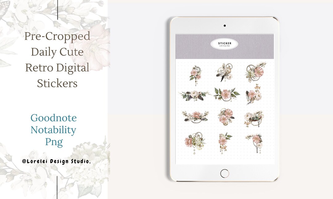 108 Retro Digital Stickers Set - Vintage Birds, Flowers, Clocks, and More for Goodnote ...