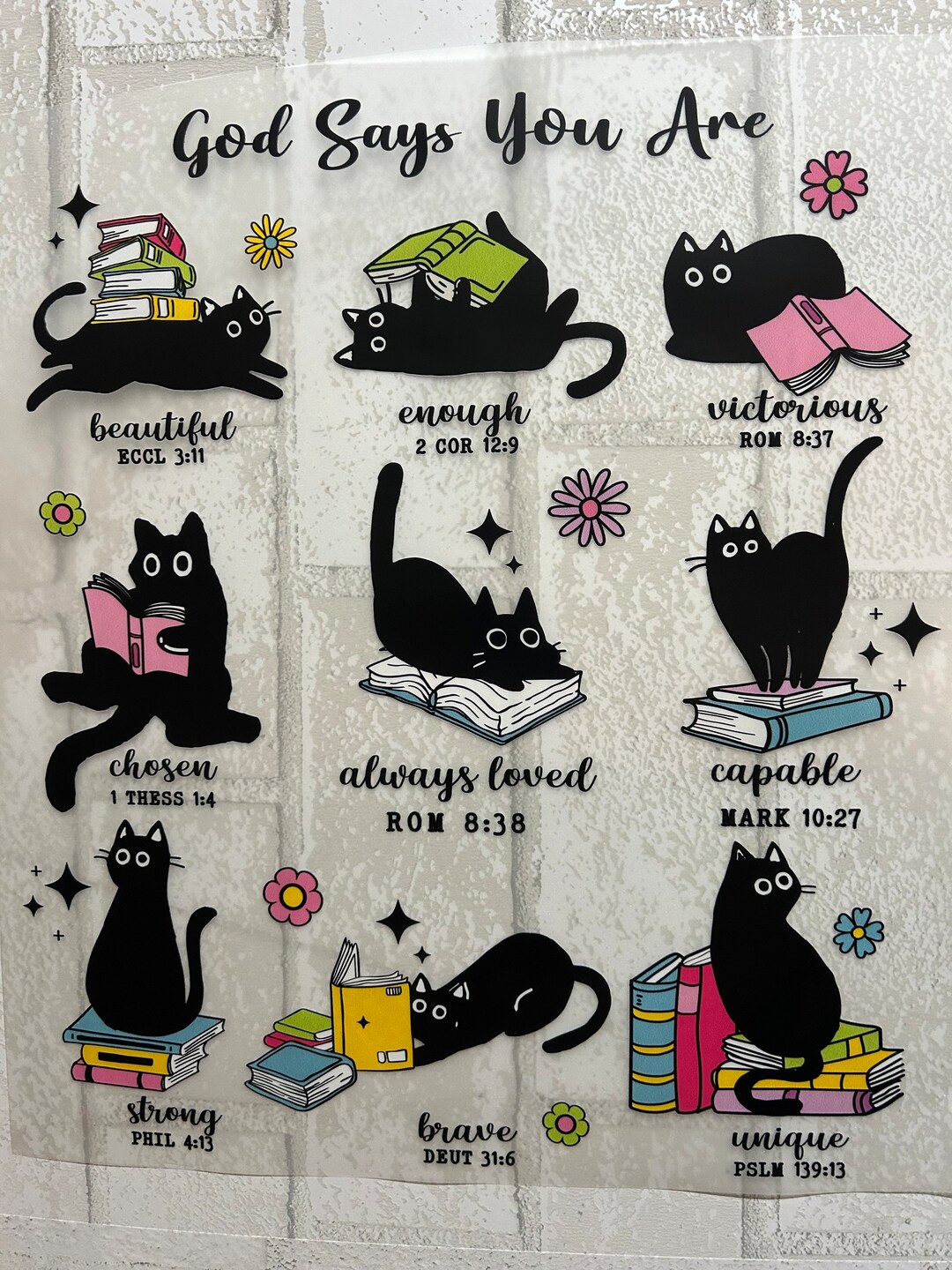 Cute Black Cat and Bible Verses Shirt/sweater DTF Transfer God Says You ...