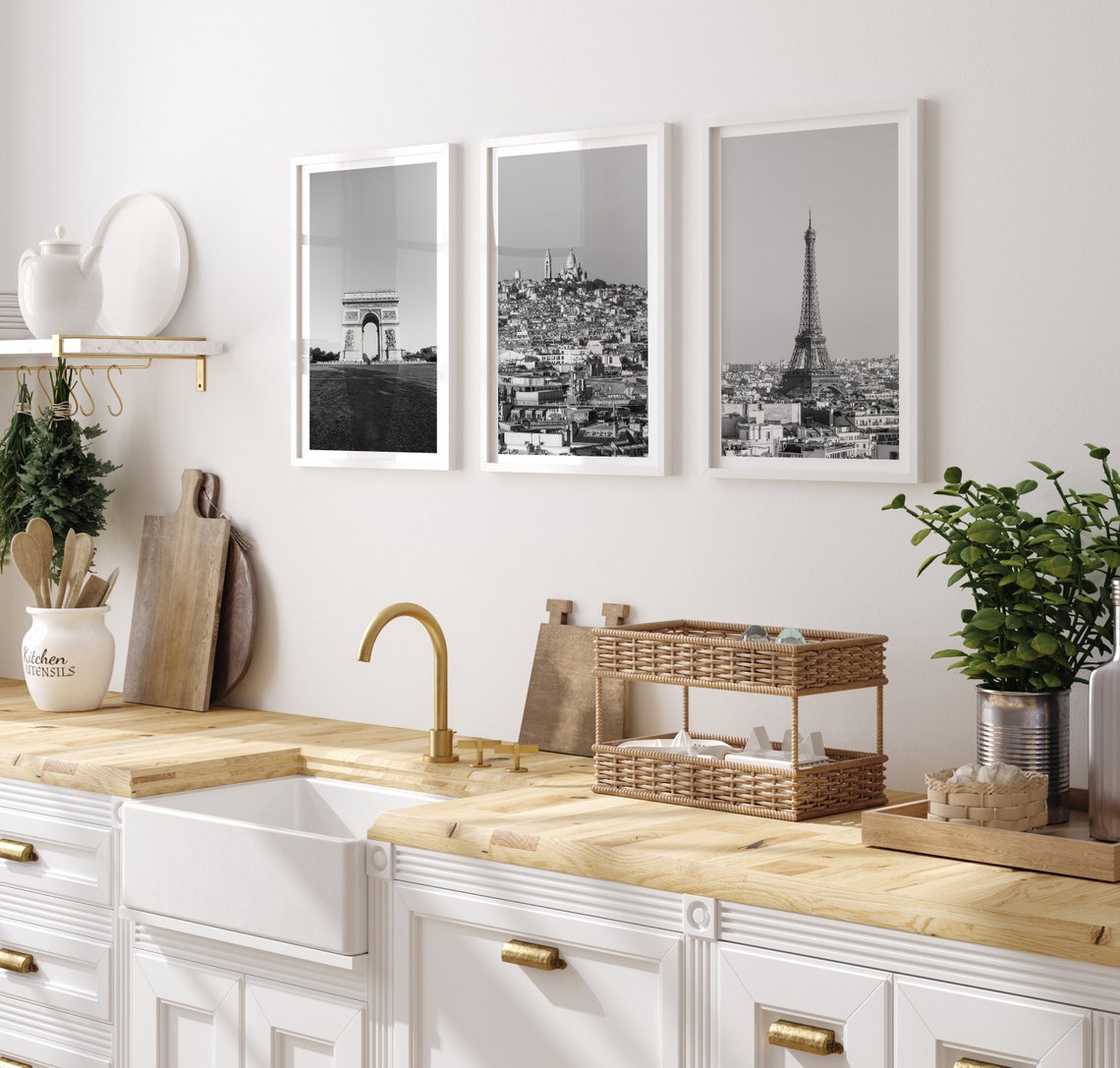 Iconic Paris Landmark Set of 3 Printable Art, Black and White Wall Art ...