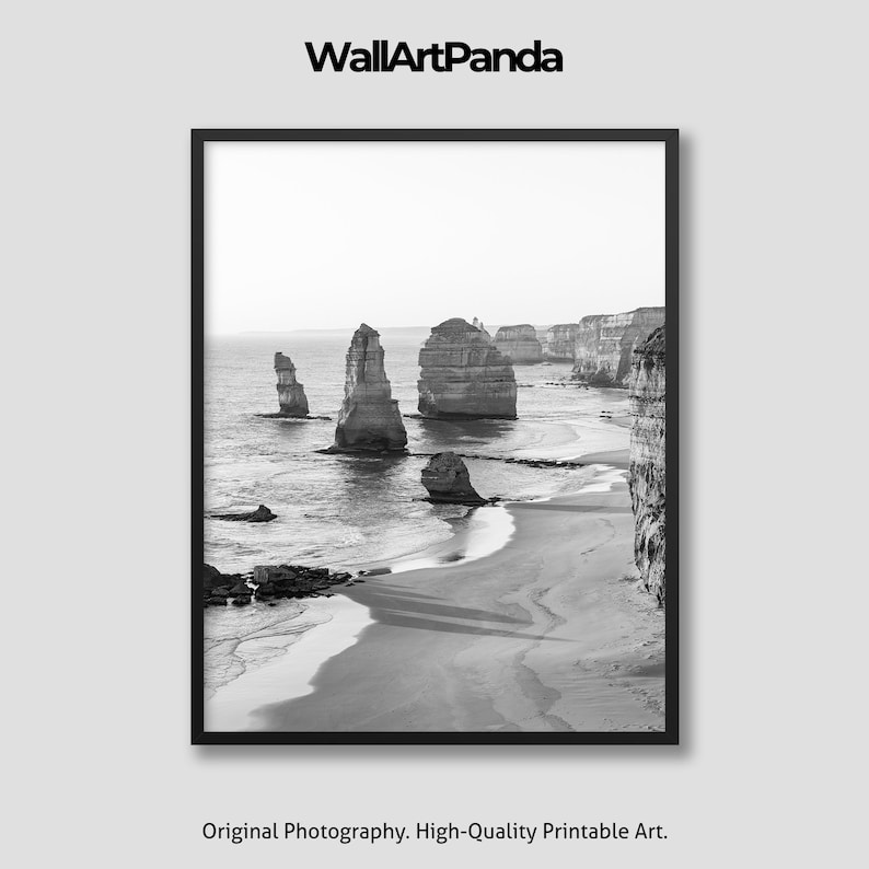 12 Apostles Poster, Great Ocean Road Printable Art, Black and White ...