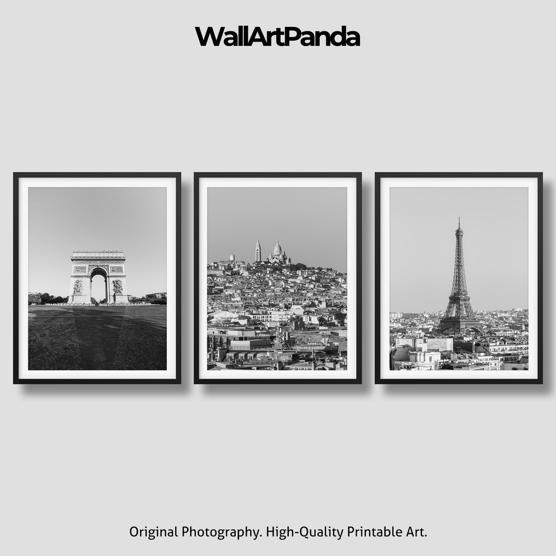 Iconic Paris Landmark Set of 3 Printable Art, Black and White Wall Art ...