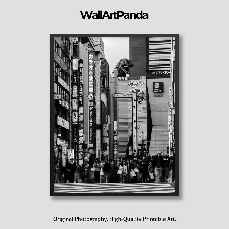 Godzilla Head in Tokyo Poster Shinjuku Street Printable Art - Etsy