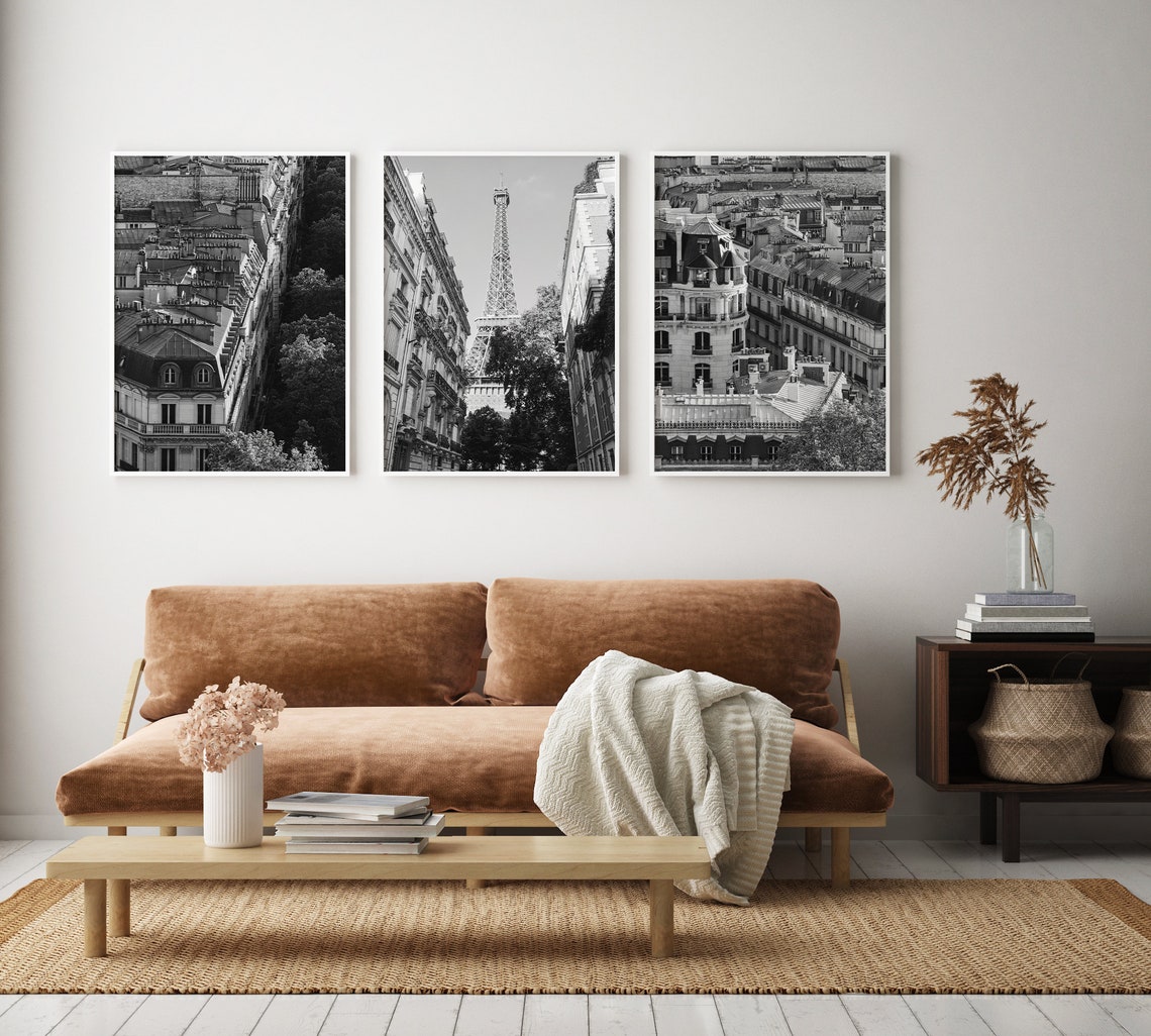 Paris Set of 3 Printable Art, Black and White Wall Art, Eiffel Tower ...