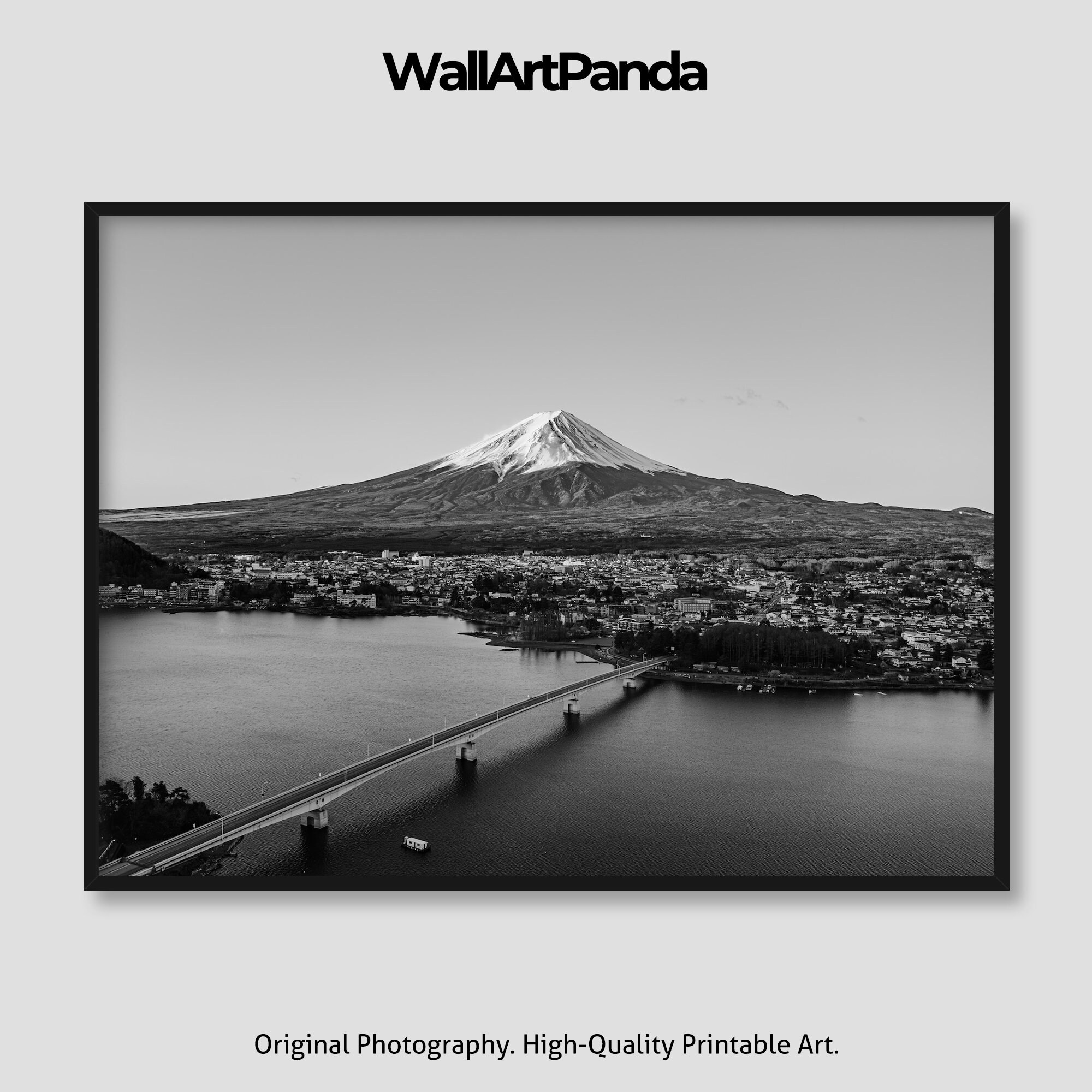 Mt Fuji Landscape Poster, Japan Printable Art, Black and White Wall Art ...
